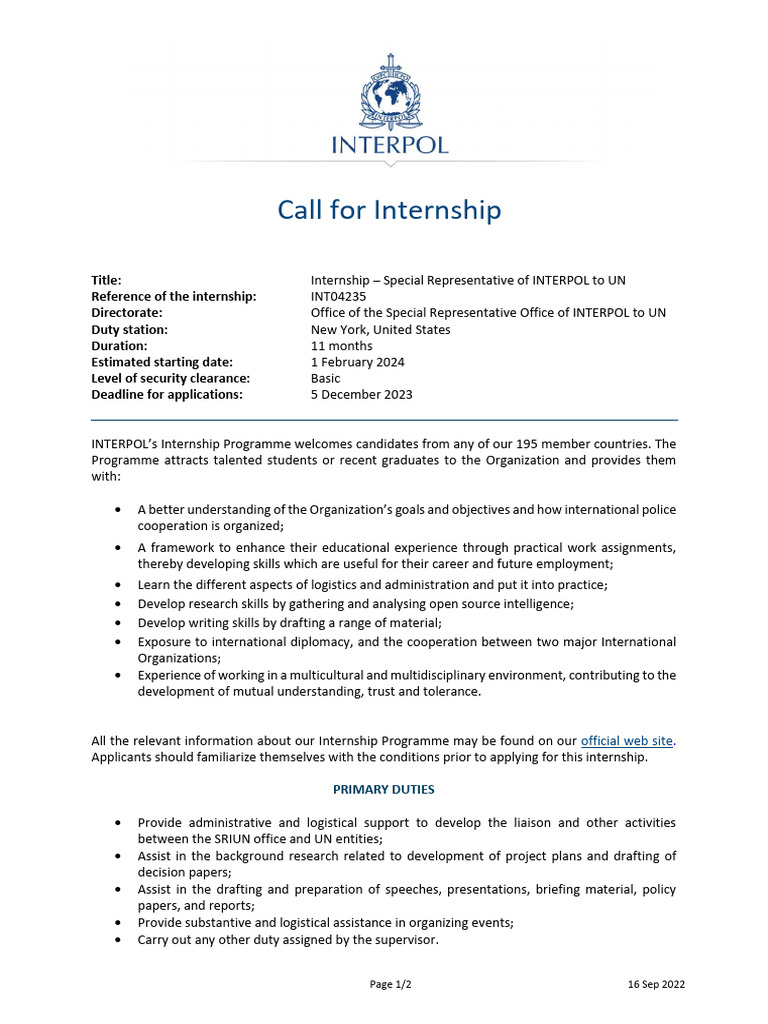 Call For Internship (INT04235) SRIUN 2024 | PDF