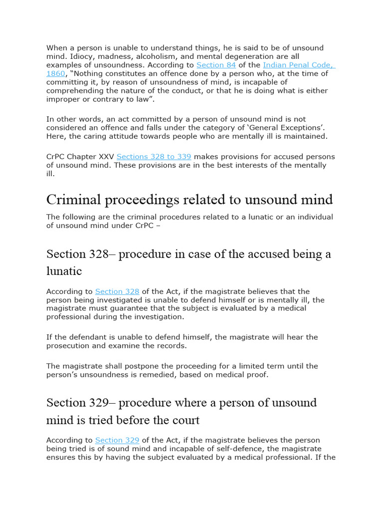 CRPC Notes | PDF | Insanity Defense | Bail