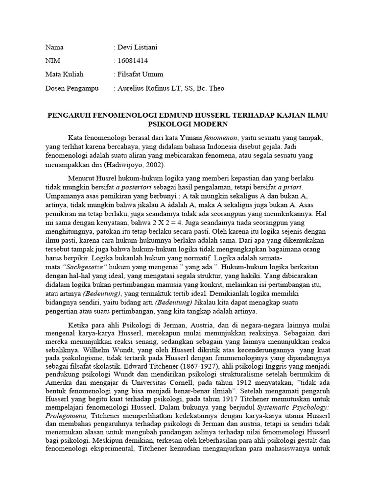 Tugas E-Learning 12, Edmund Husserl | PDF