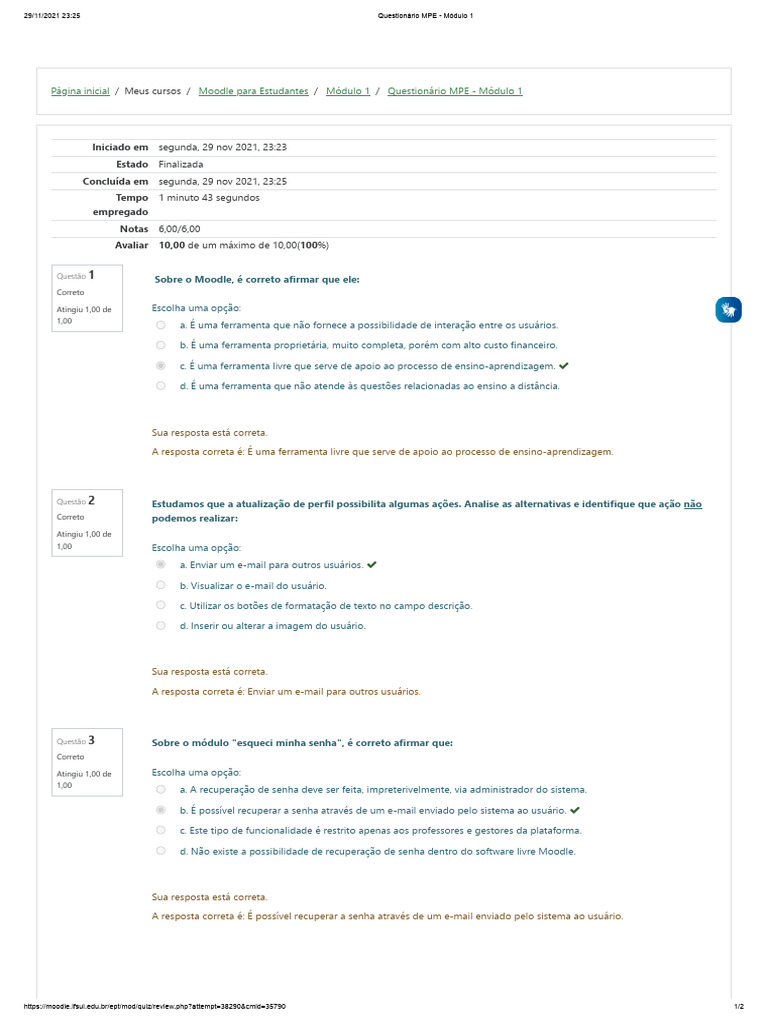 Questionário MPE - Módulo 1 - 100% | PDF | Moodle | Informática