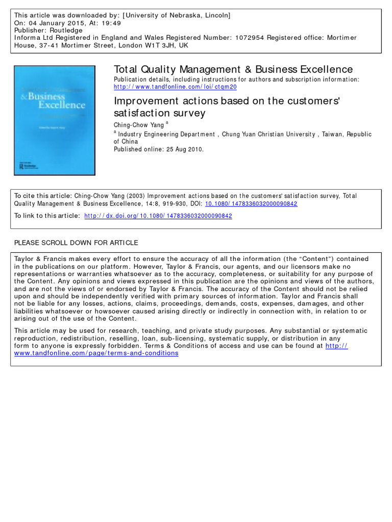 Total Quality Management & Business Excellence | PDF | Customer Satisfaction | Utility