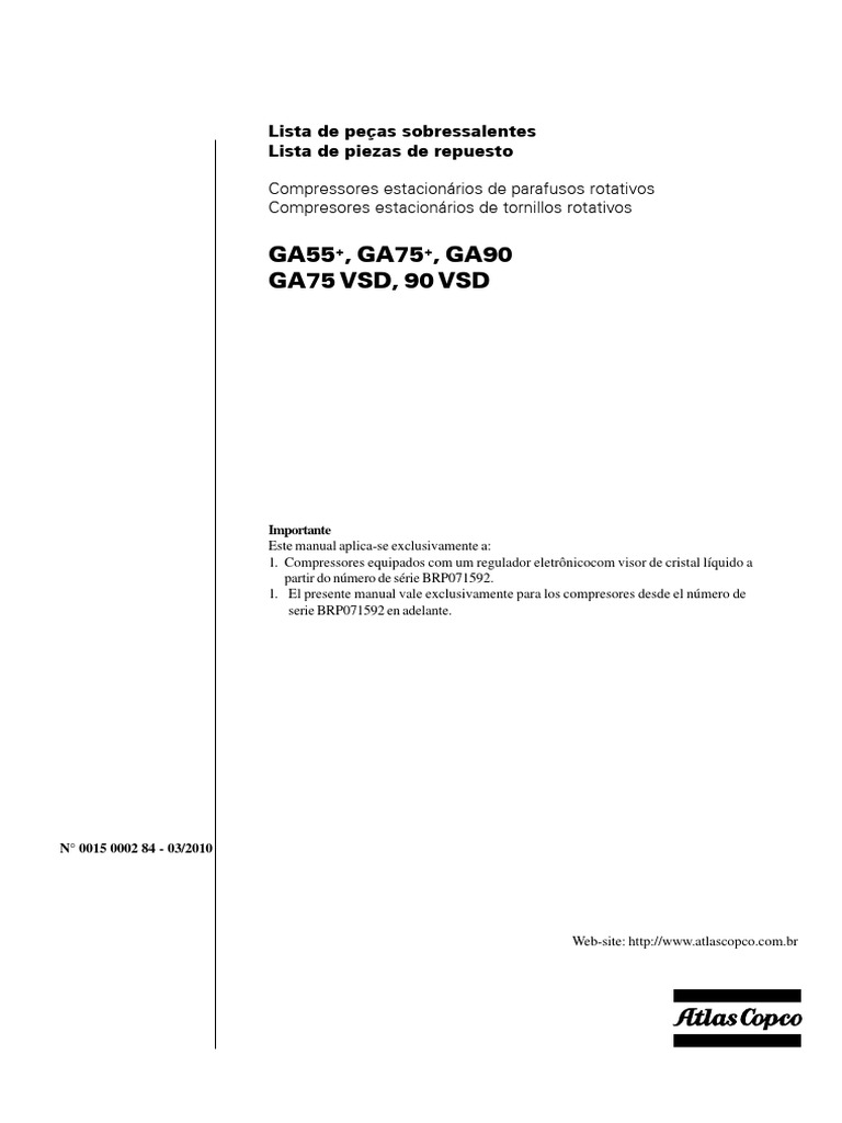 Lista de Pecas GA55+ - 90 (BRP 071592) | PDF | Materiales | Máquinas