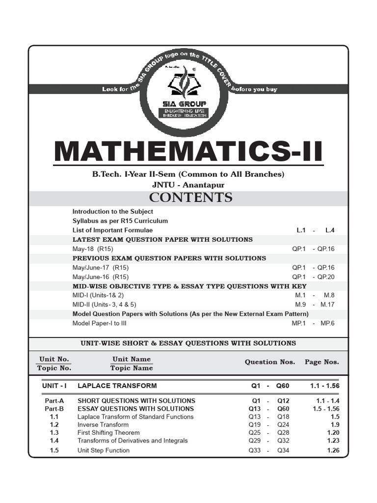 Mathematics-Ii: B.Tech. I-Year Ii-Sem (Common To All Branches) Jntu - Anantapur | PDF | Fourier ...