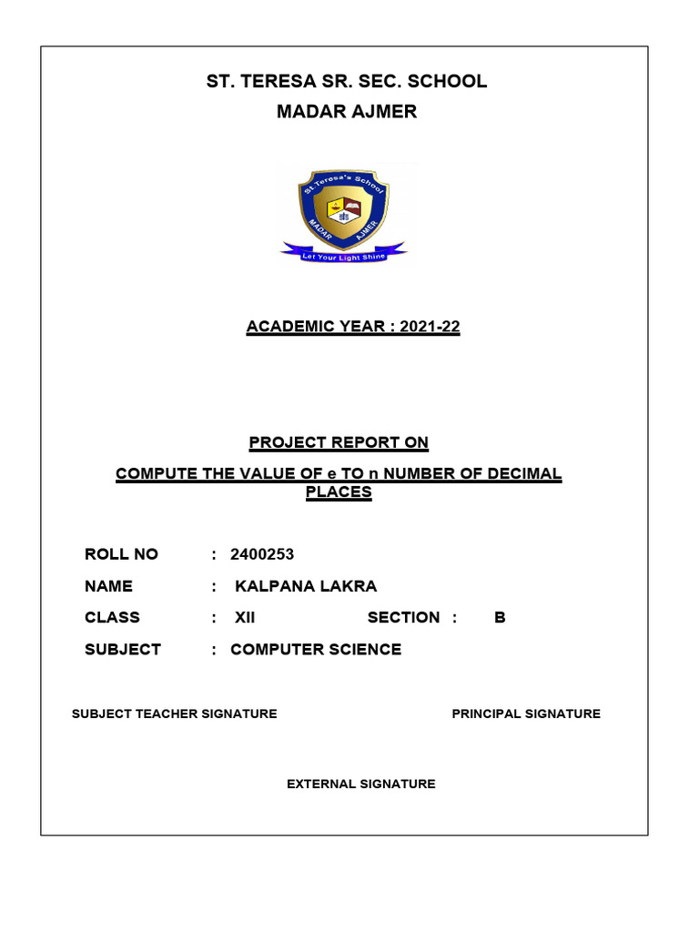 Compute Value of e To N Number PROJECT | PDF | Numbers | Office Equipment