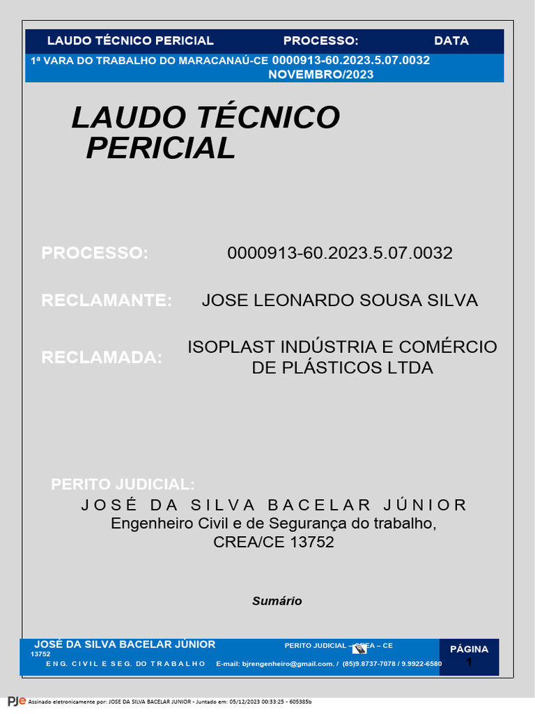 LAUDO PERICIAL José Leonardo Sousa Silva X Isoplast | PDF | Ciências ... LAUDO PERICIAL José Leonardo Sousa Silva X Isoplast | PDF | Ciências ...
