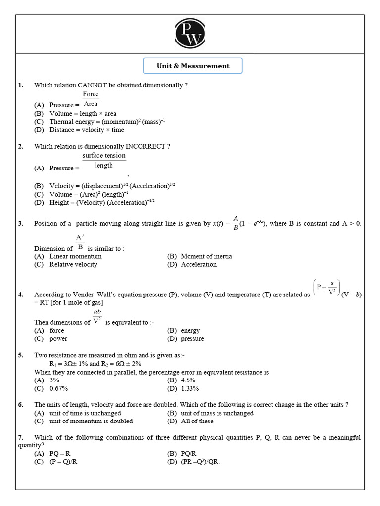 Unit & Measurement - Assignment-1 | PDF