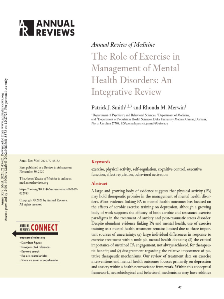 Smith Merwin 2021 The Role of Exercise in Management of Mental Health ...