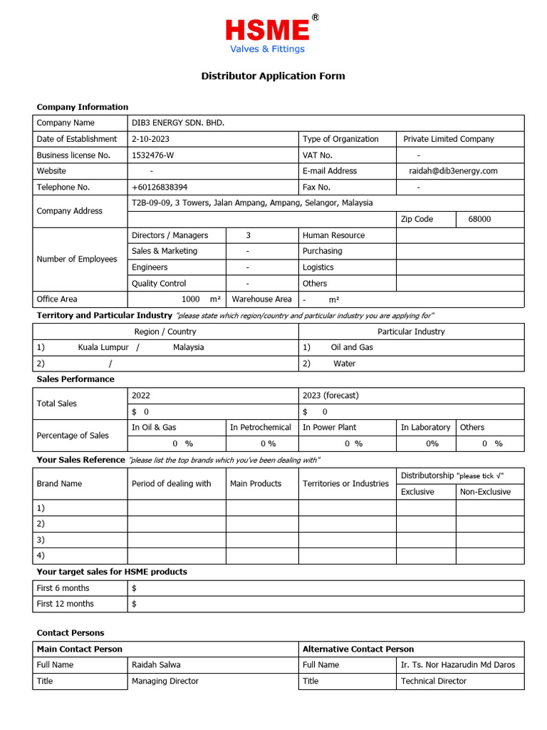 HSME Distributor Application Form | PDF