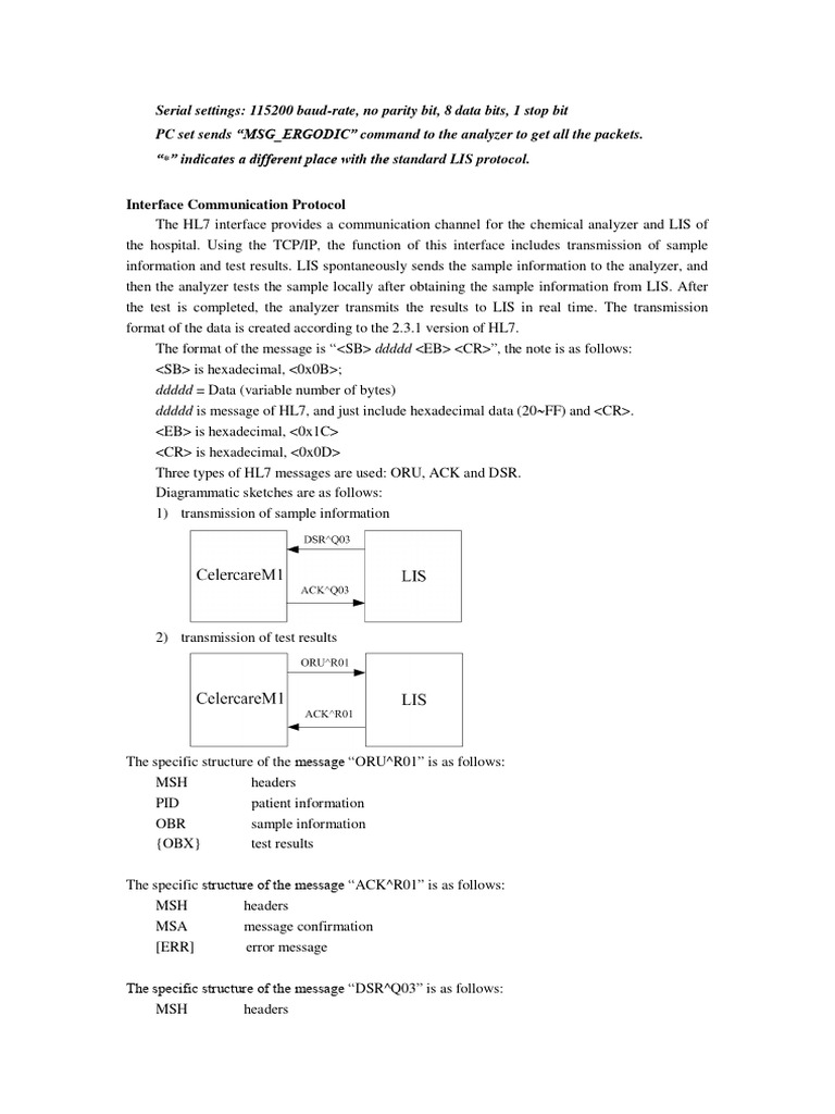 Lis Protocols M Hl7 Interface Description Of Mnchip Pdf