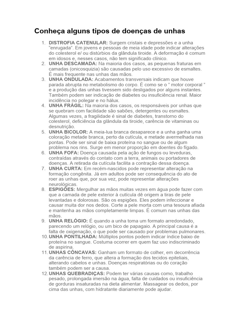 Tipos de Doenças das Unhas | PDF | Unha | Medicina Clínica