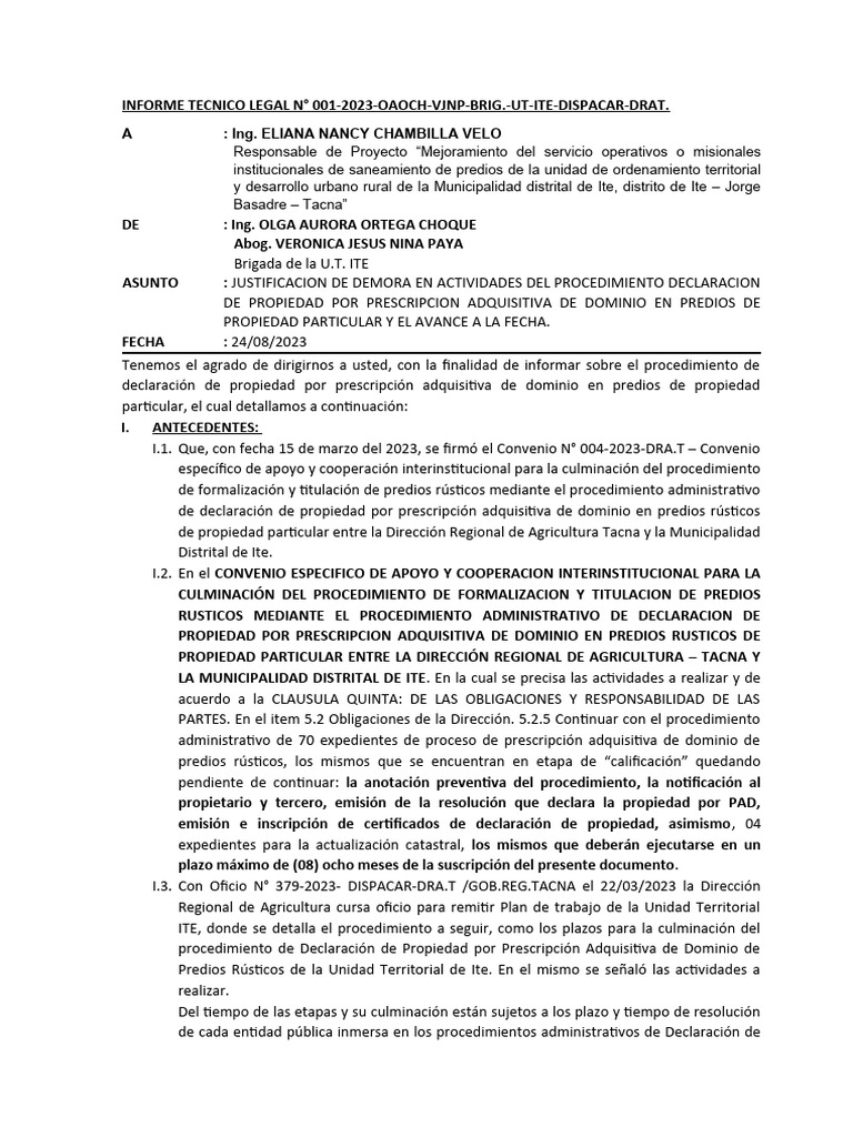 Informe Tecnico Legal 01 Brigada Ite Justificacion Demora | PDF | Derecho Civil (Common Law ...