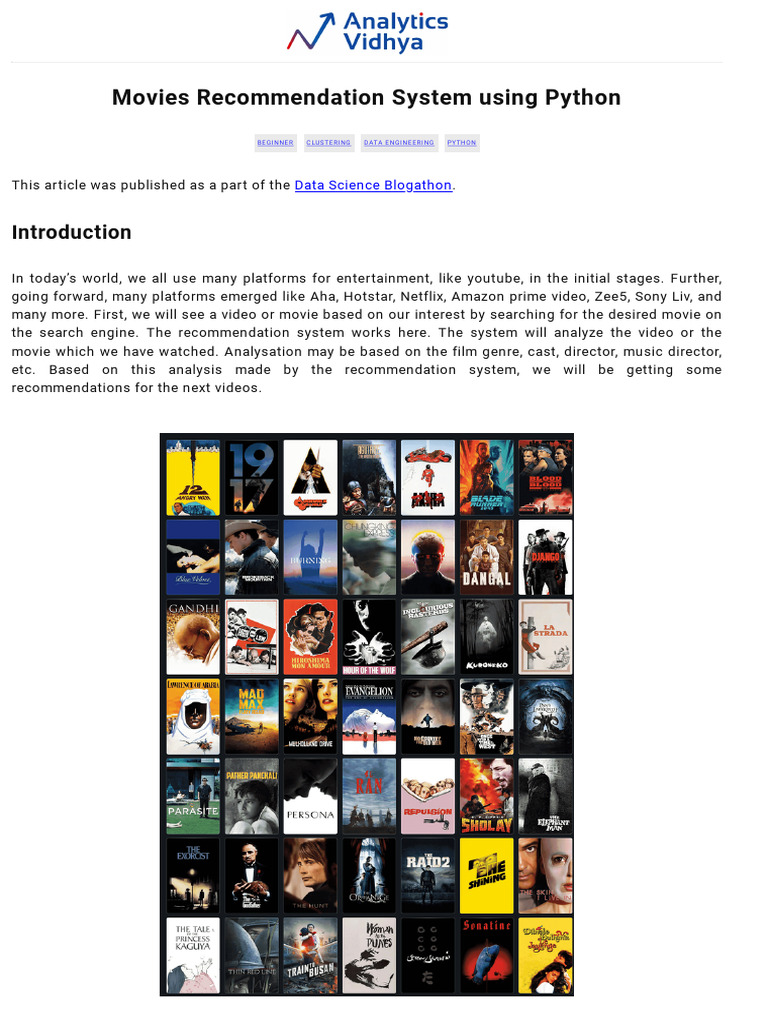 Movies Recommendation System Using Python | PDF