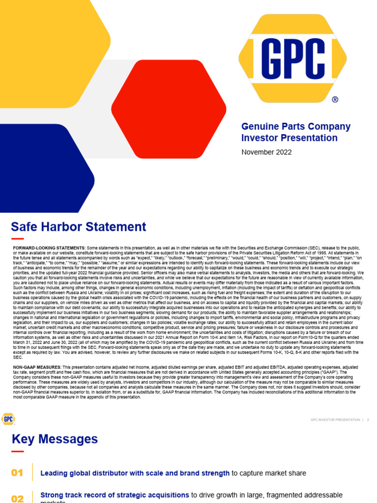GPC Investor Presentation November 2022 | PDF | Supply Chain | Dividend