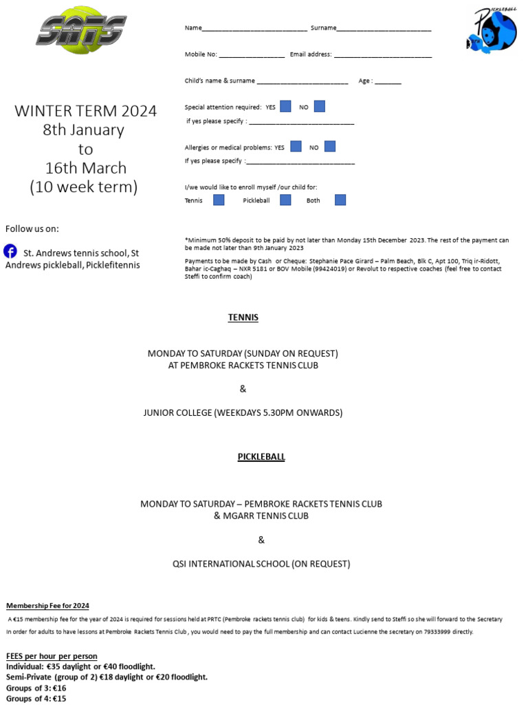 Winter Term 2024 Enrollment Form | PDF
