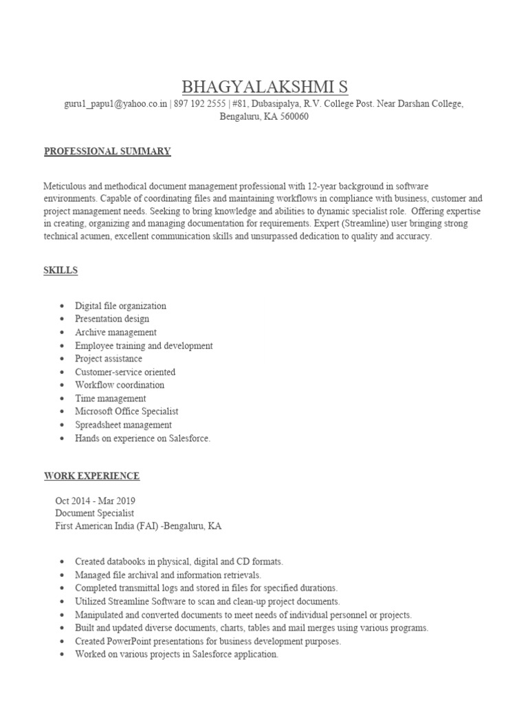 Resume - Bhagyalakshmi S | PDF | Expert | Information Technology Management Resume - Bhagyalakshmi S | PDF | Expert | Information Technology Management