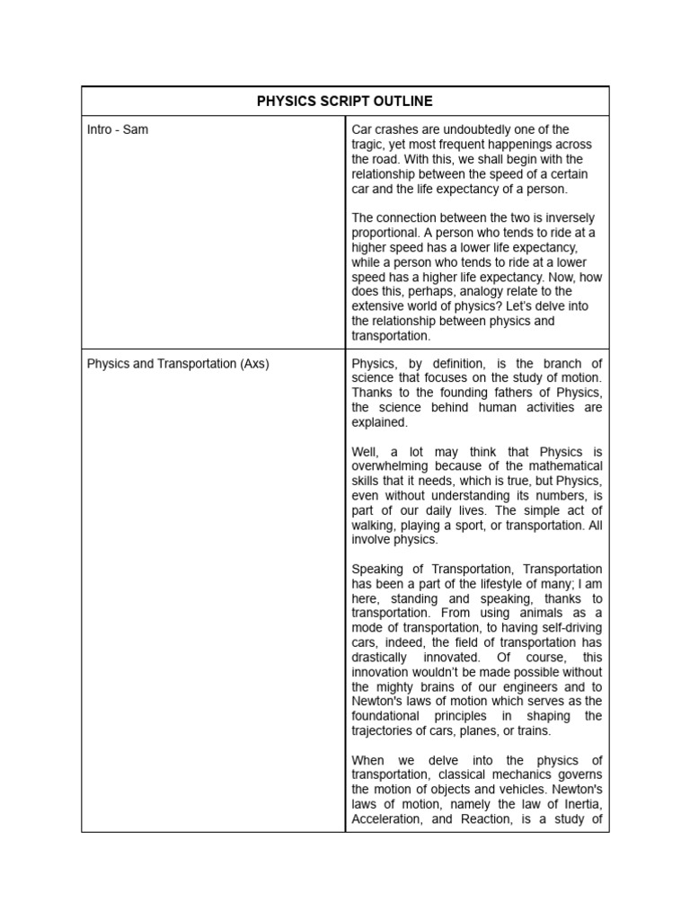 Physics Script Outline | PDF