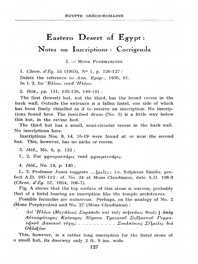 Eastern Desert of Egypt - Notes On Inscriptions - Corrigenda (Meredith ...