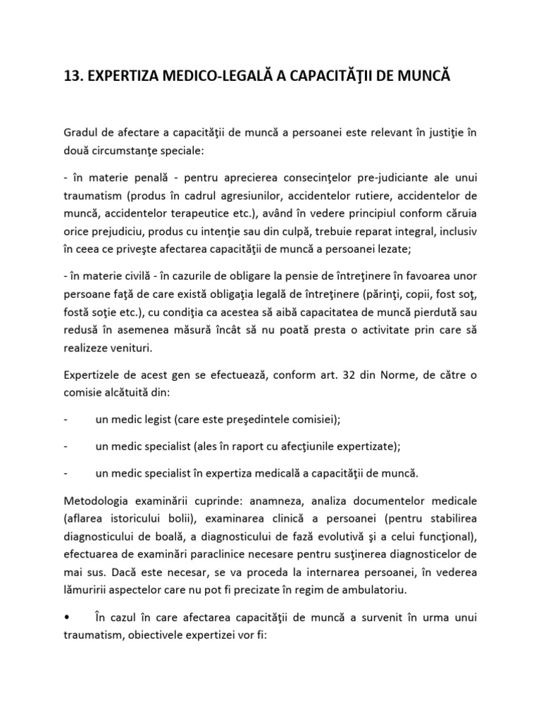 Expertiza Medico-Legală A Capacităţii de Muncă | PDF