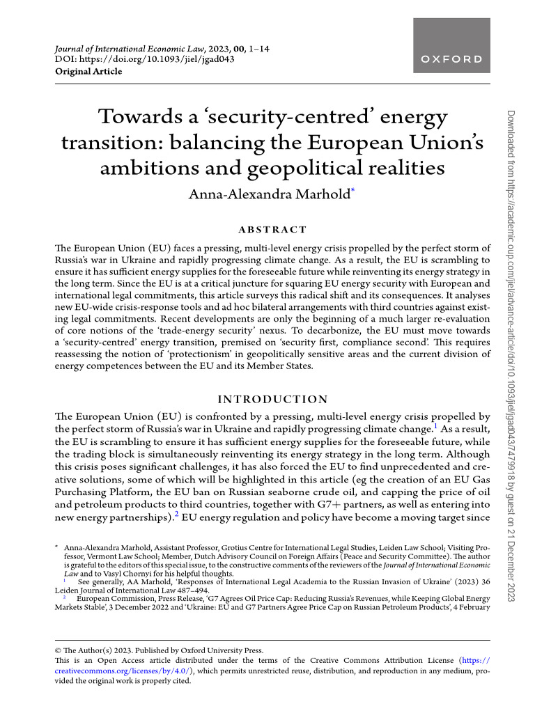 Towards A Security-Centred Energy Transition Bal | PDF | European Union | Petroleum