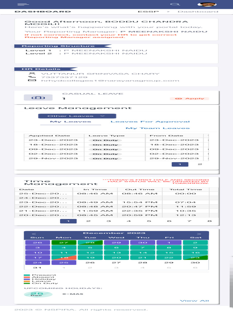 NSPIRA - Employee Self Service Portal | PDF