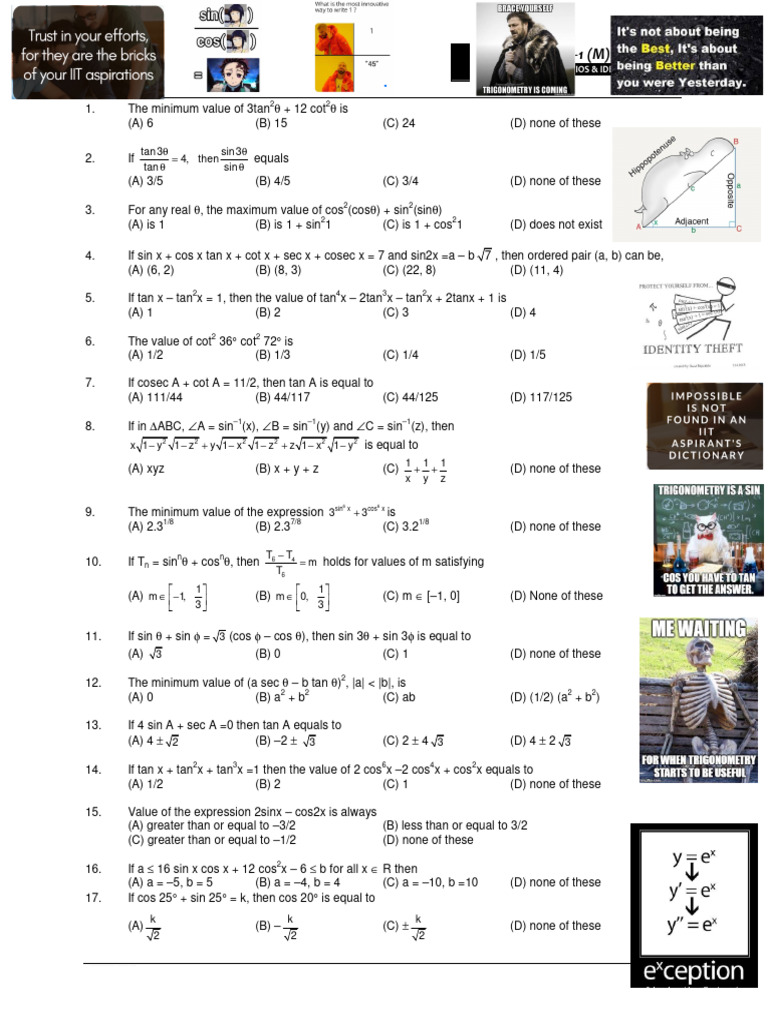 Trigonometry Multiple Choice Questions | PDF