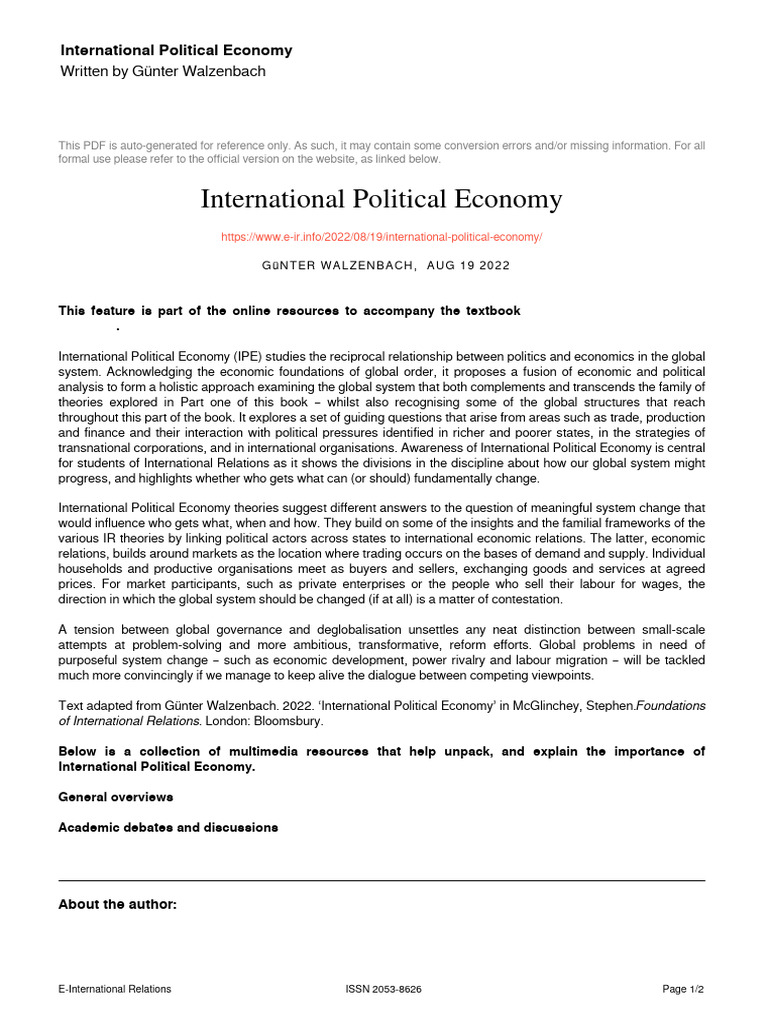 International Political Economy | PDF | Economics | Economies