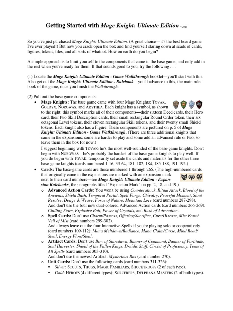 How To Get Started With Mage Knight Ultimate Edition V2023 Pdf Gaming