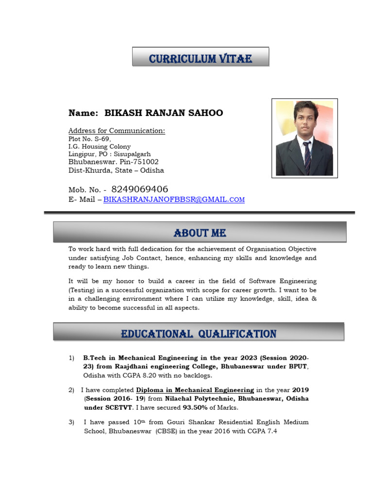 CV - Bikash Ranjan Sahoo | PDF | Learning | Cognition