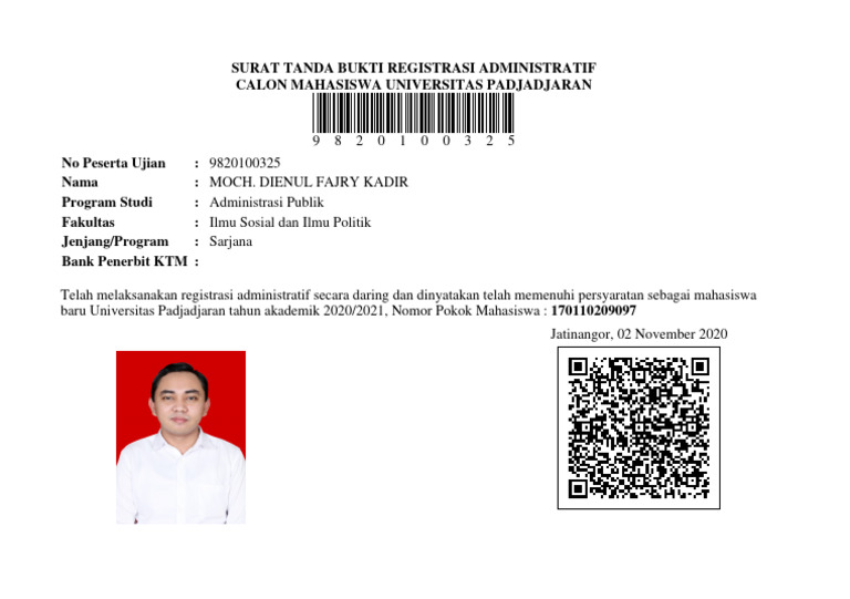 Bukti Registrasi UNPAD MOCH DIENUL | PDF