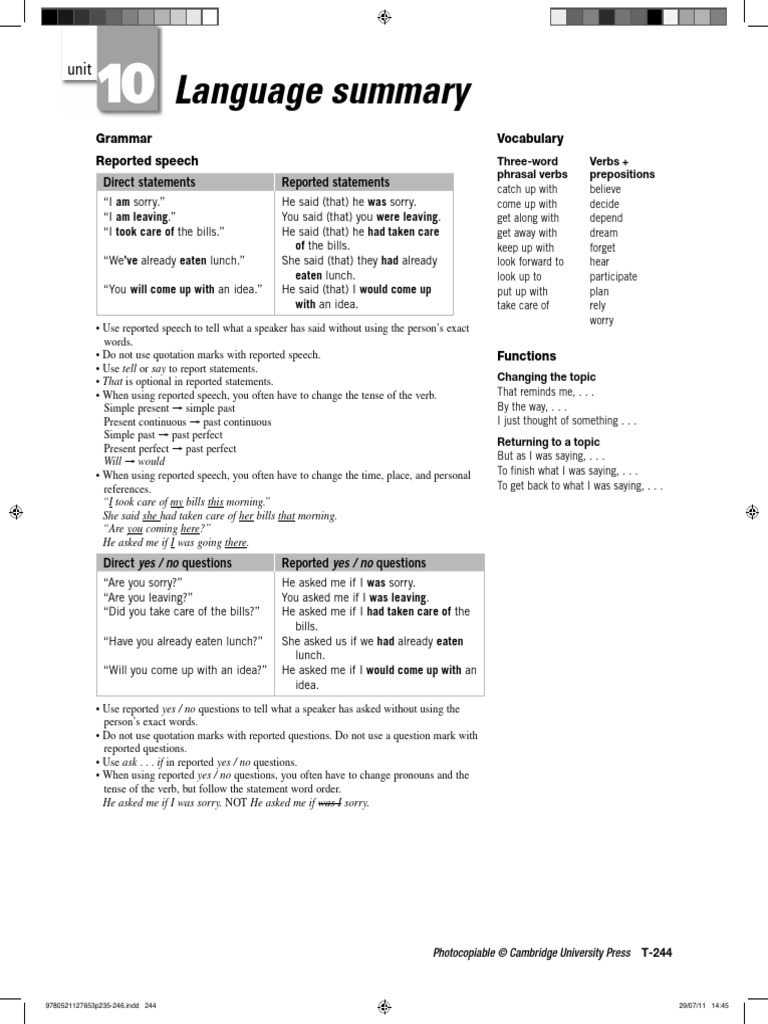 Level 4 Summary 10 | PDF | Language Mechanics | Grammar
