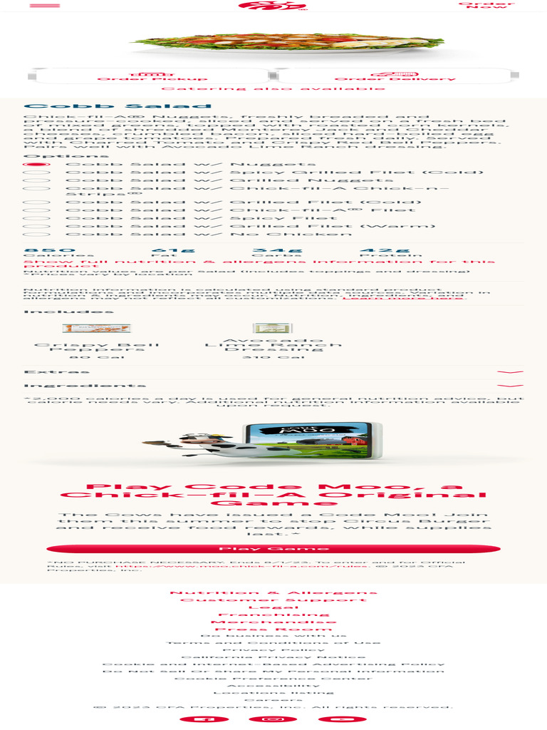 Cobb Salad Nutrition and Description Chick-fil-A | PDF | Salad | Hamburgers