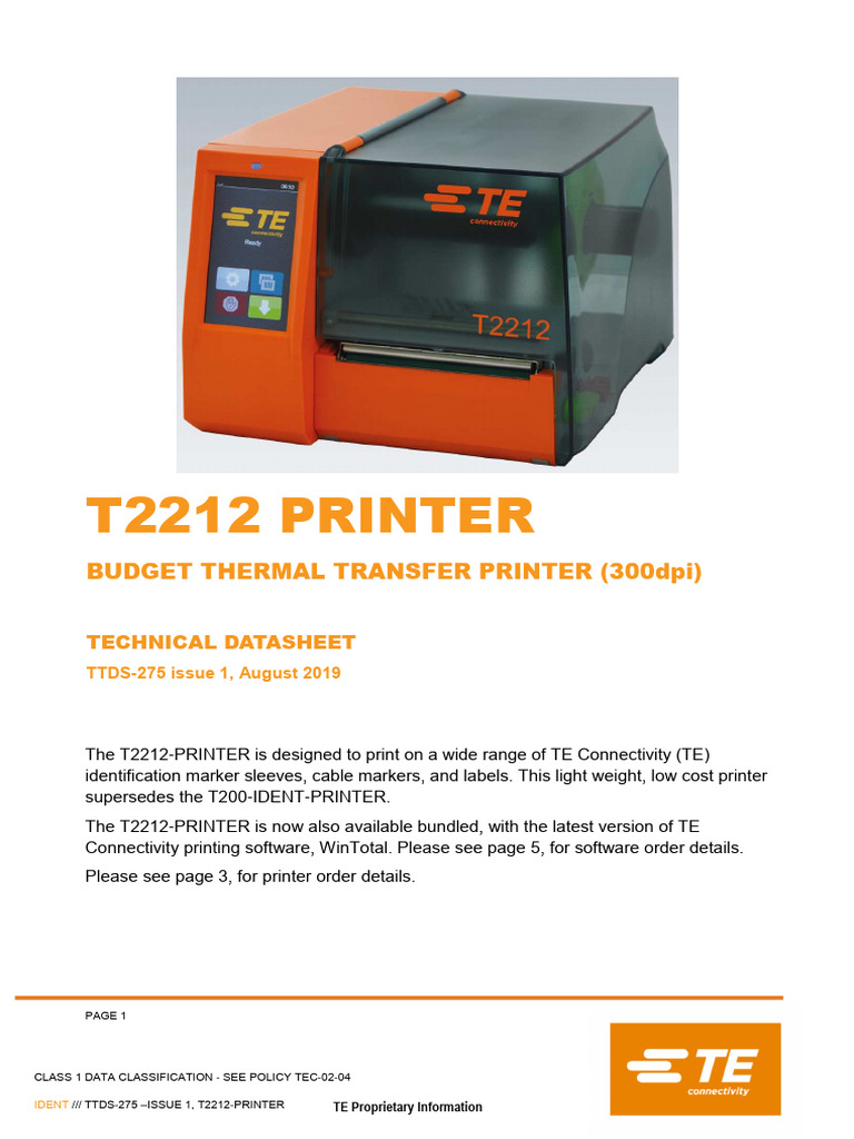 Ficha Técnica - TYCO T2212 | PDF | Printer (Computing) | Computer ...