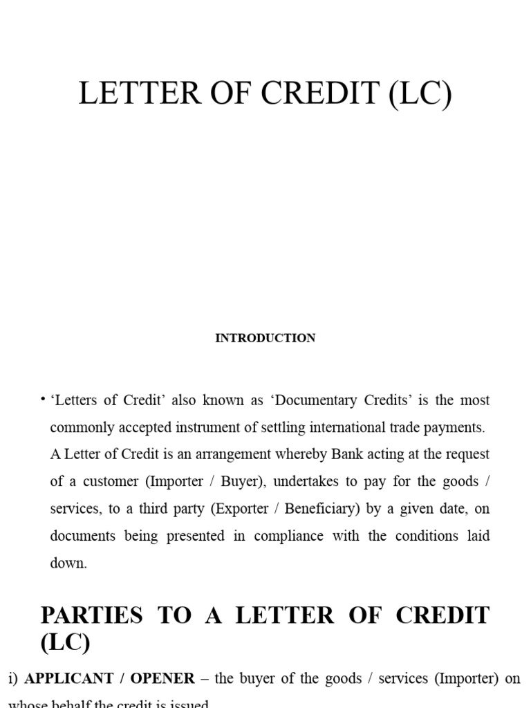 Letter of Credit (LC) | PDF | Letter Of Credit | Money