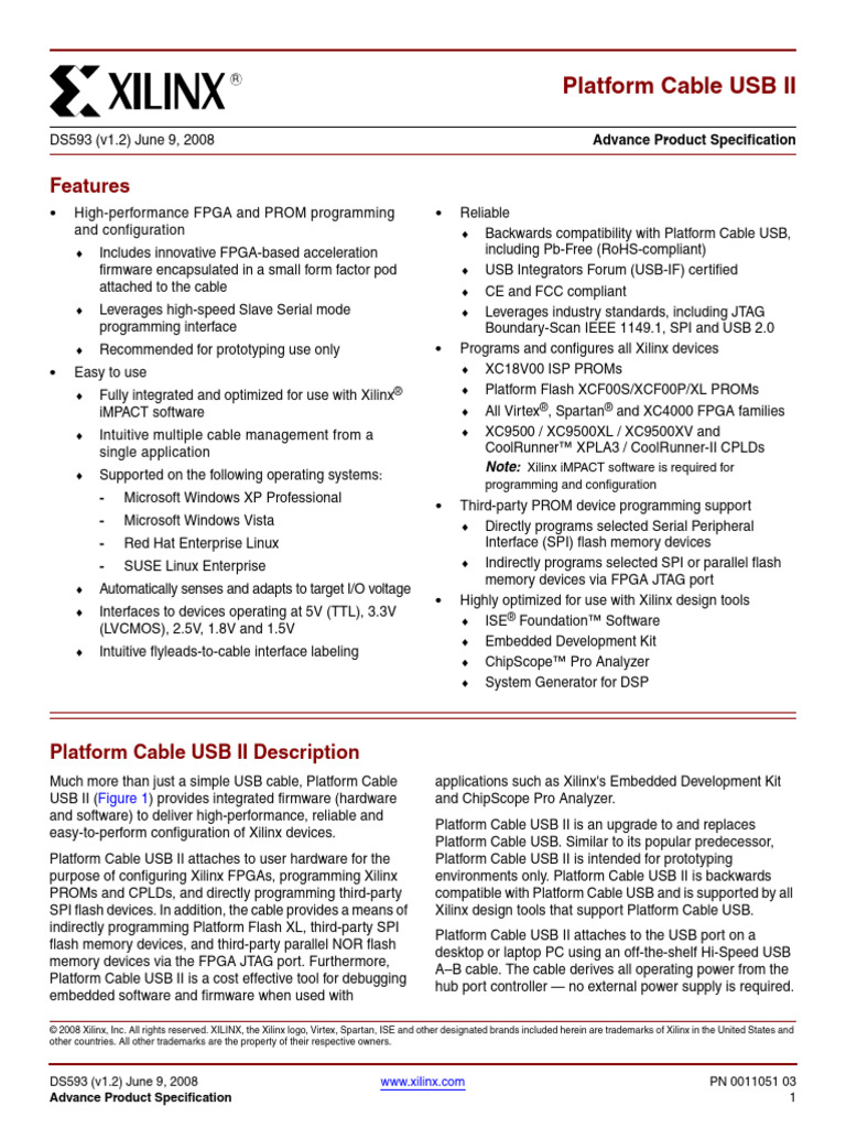 XILINX USB CABLE II datasheet-DS593 | PDF