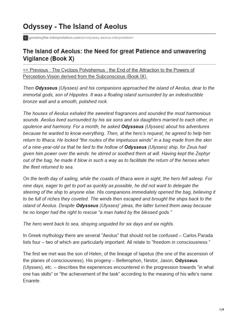 Odyssey - The Island of Aeolus | PDF | Philosophy