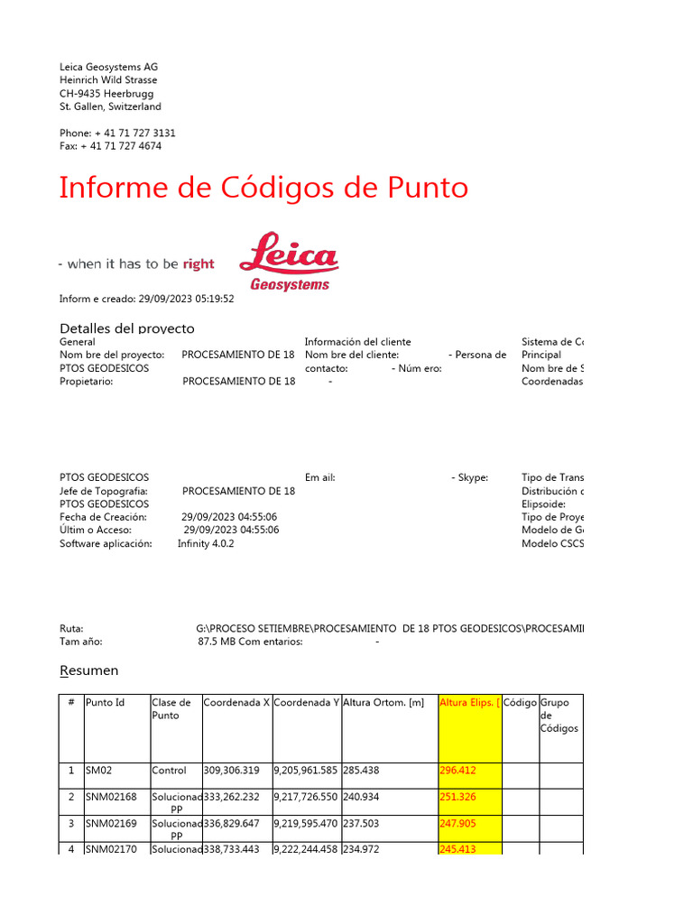 PROCESAMIENTO DE 18 PTOS GEODESICOS Informe de Códigos de Punto | PDF | Informática