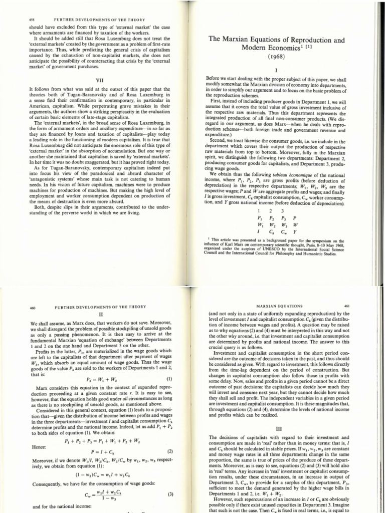 Kalecki (1968) Esquemas de Reproducción | PDF | Capitalism | Income