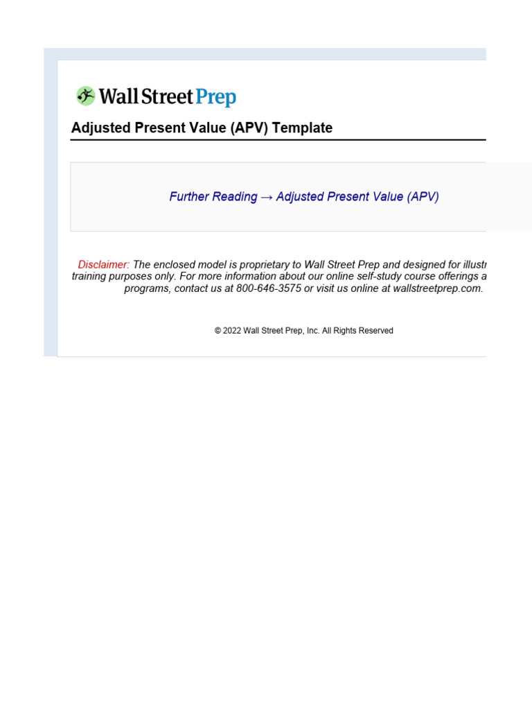 WSP Adjusted Present Value APV VF | PDF | Finance & Money Management