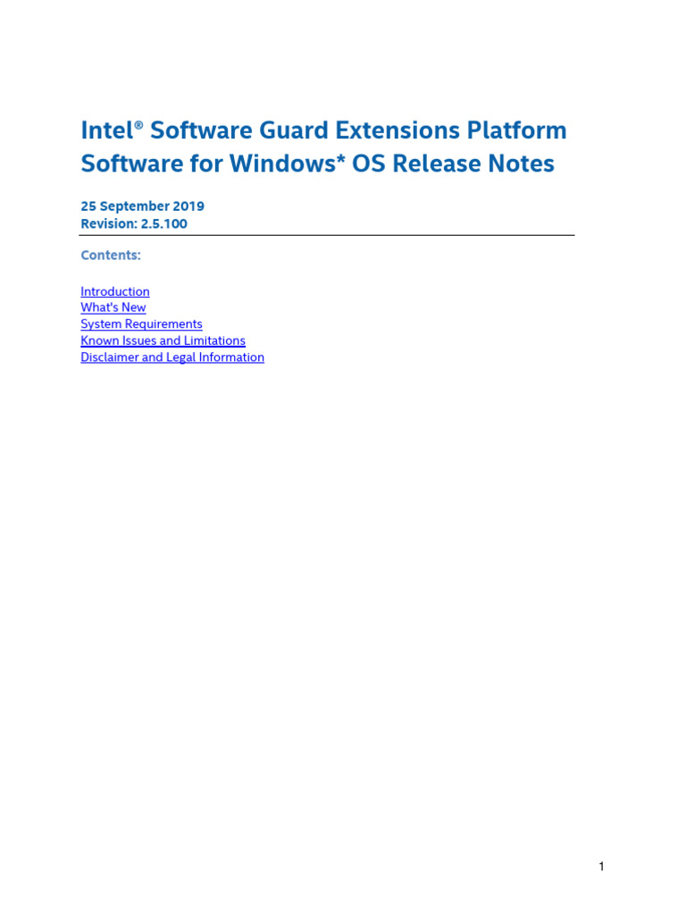 Intel SGX PSW Release Notes For Windows Os | PDF | Microsoft Windows ...