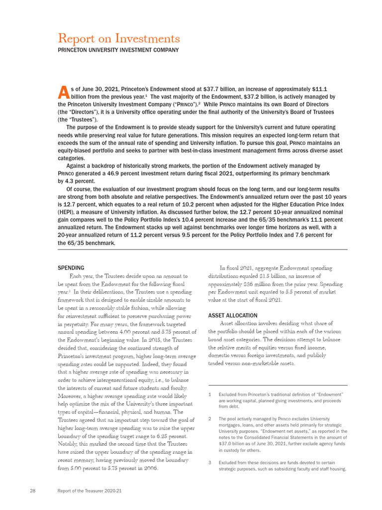 Princeton Endowment Report 2021 | PDF | Asset Allocation | Stock Market ...