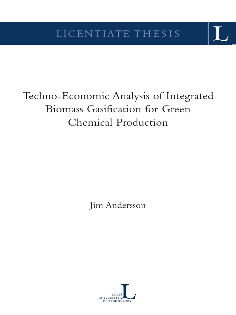 Techno-Economic Analysis of Integrated Biomass Gasification For Green Chemical Production | PDF