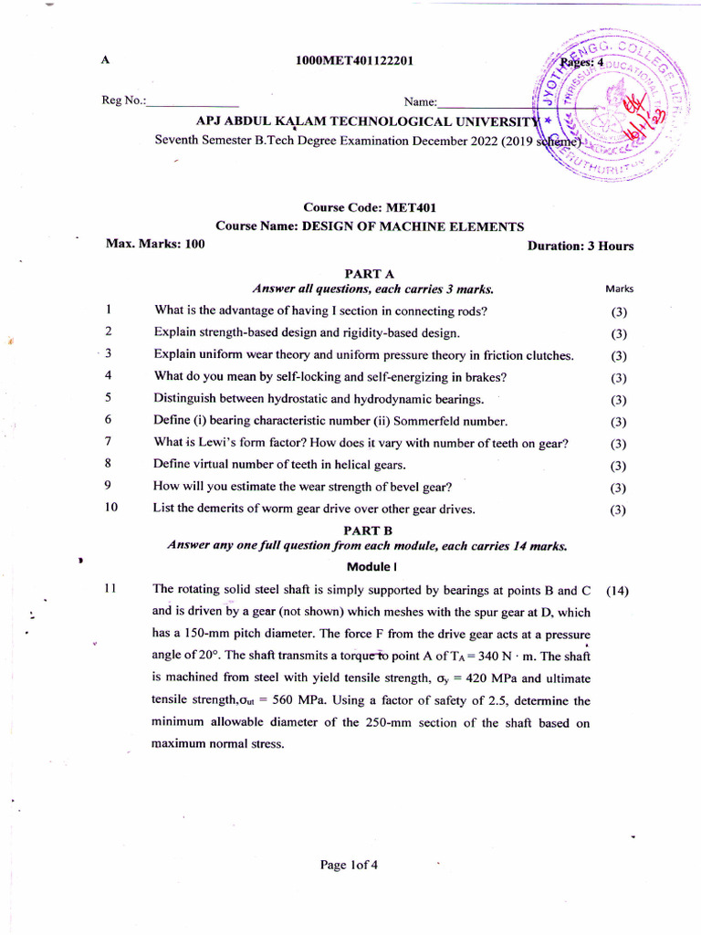 MET401 Machine Design Exam Questions | PDF | Science & Mathematics