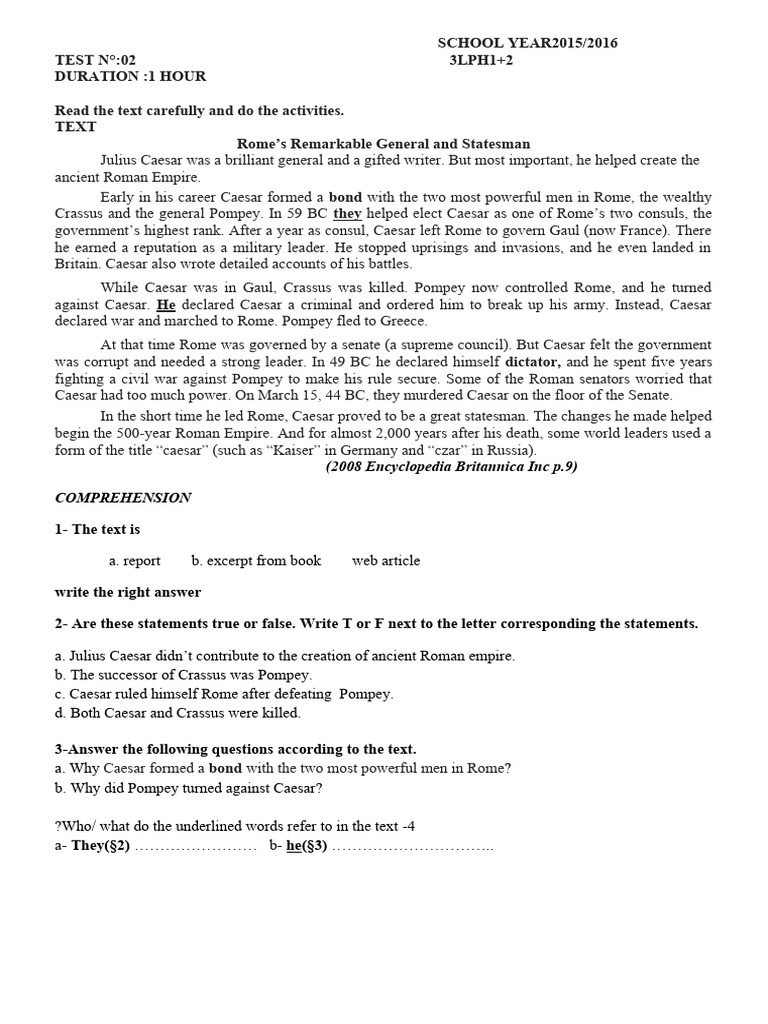 Ancient Civilization Exam | PDF | Julius Caesar | Ancient Rome