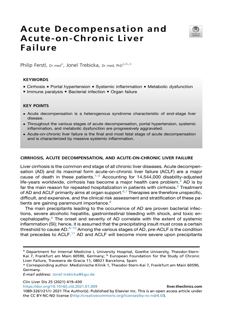 Acutedecompensationand Acute-On-Chronicliver Failure: Philip Ferstl ...