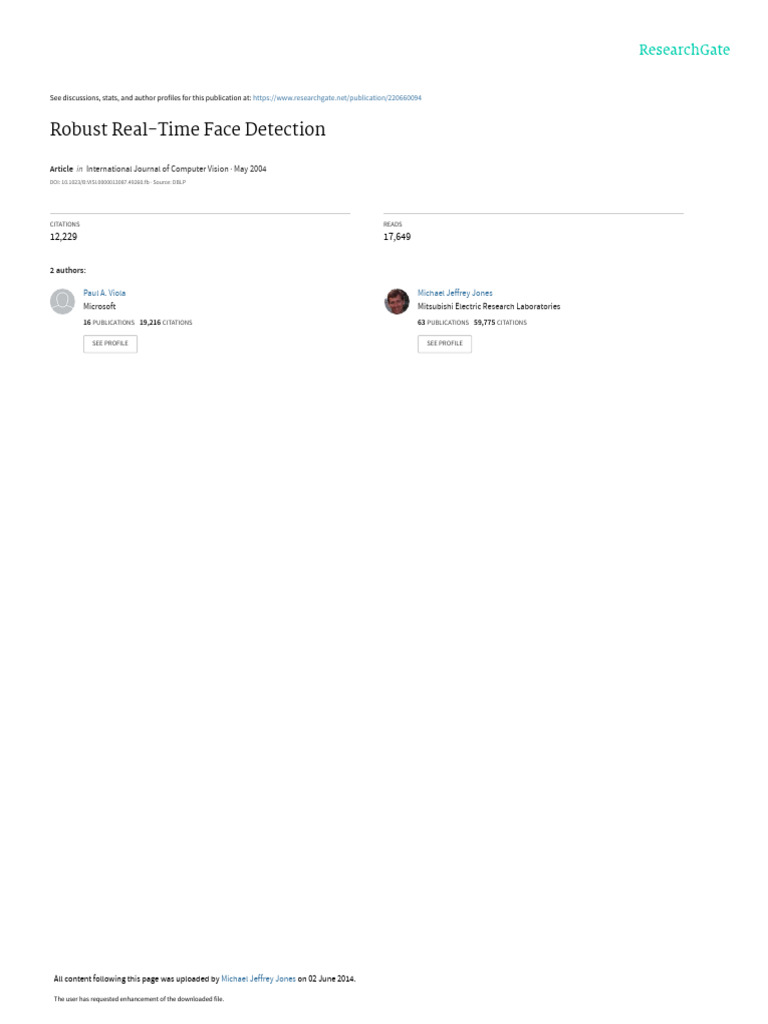 Robust Real-Time Face Detection | PDF