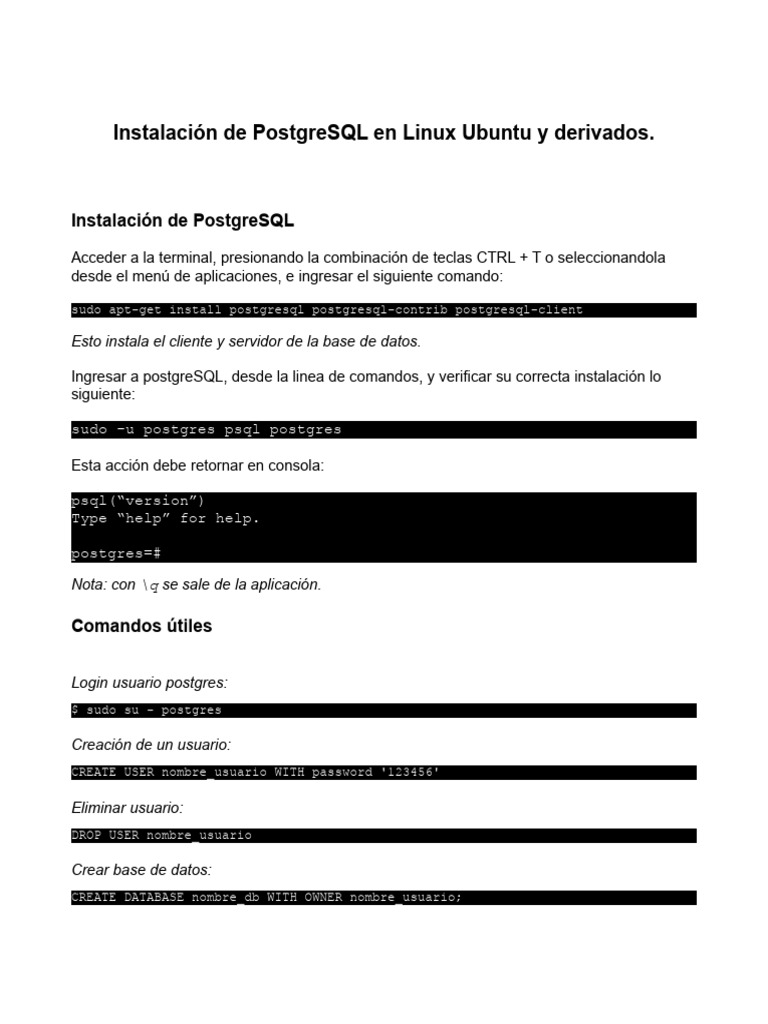 Manual Instalacion Postgres Ubuntu | PDF | Métodos y materiales de enseñanza | Informática