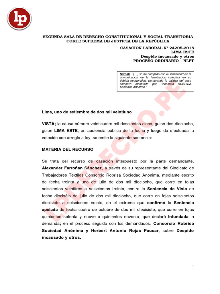 Casacion Laboral 24205 2018 Lima Este LPDerecho | PDF | Debido al ... Casacion Laboral 24205 2018 Lima Este LPDerecho | PDF | Debido al ...
