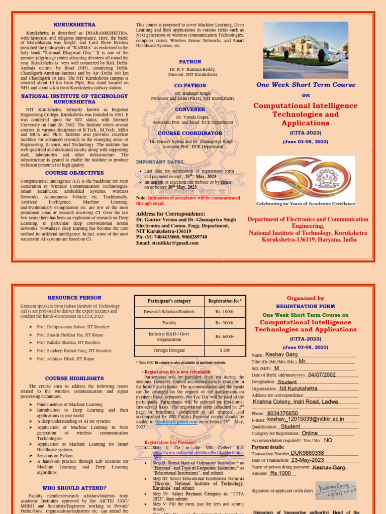 CITA Reg Form - Keshav Garg | PDF | Kurukshetra | Artificial Intelligence