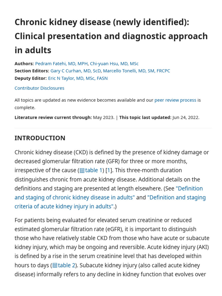Chronic Kidney Disease (Newly Identified) : Clinical Presentation and ...
