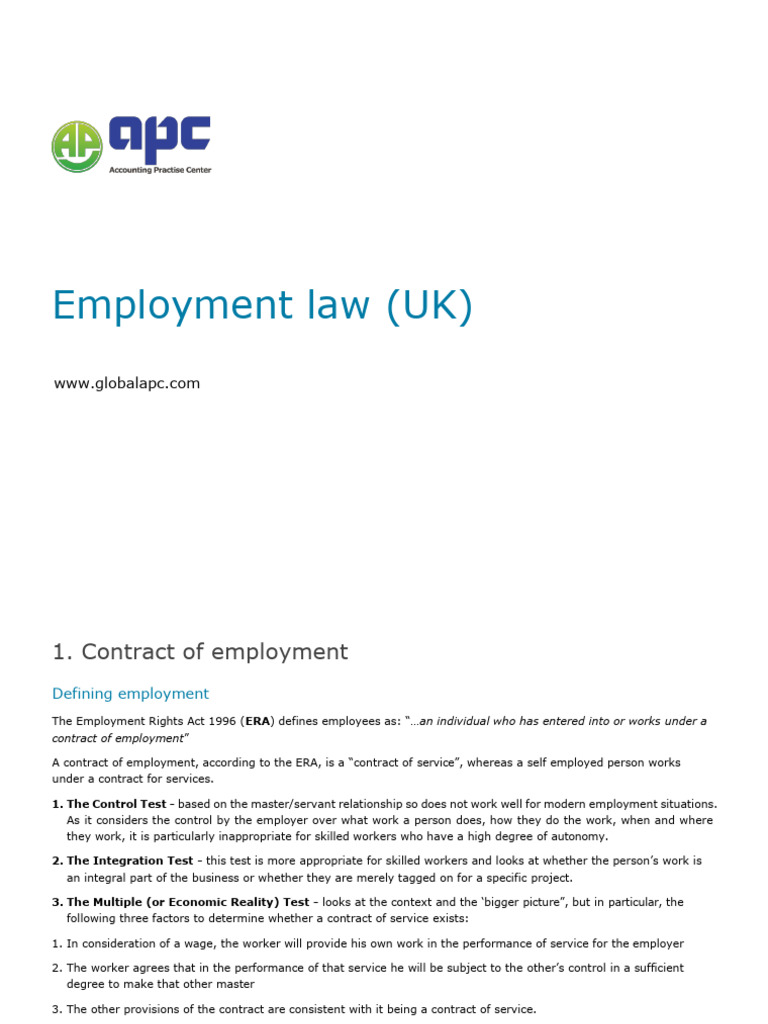 UK Employment Law Overview | PDF | Employment | Government